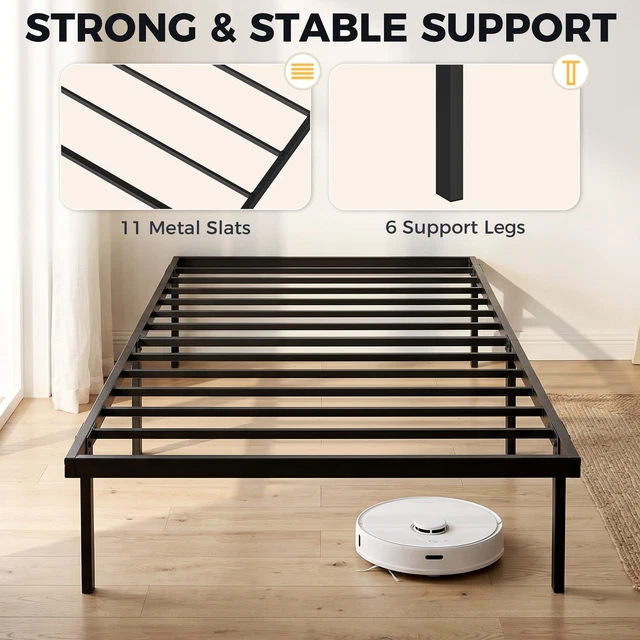 3FT SINGLE BED Frame with Underbed Storage, Metal Platform Bed Frame ...