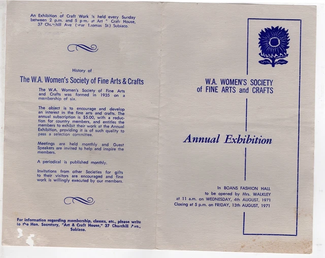WA WOMEN’S SOCIETY Annual Exhibition Boans Fashion Hall Perth 1971 $6. ...