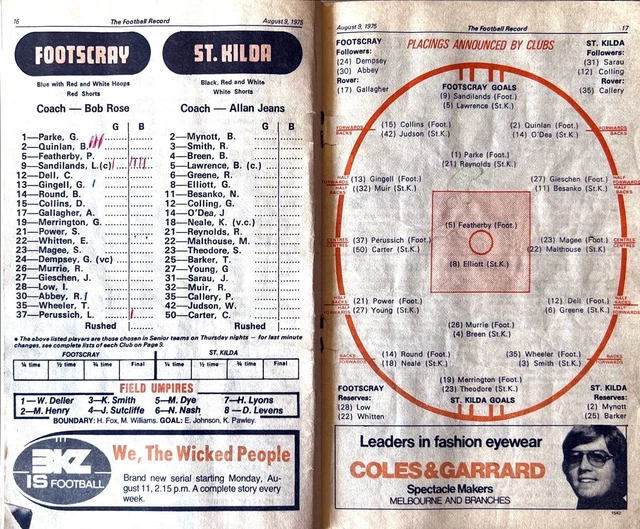 1975 AUGUST 9- Footscray Bulldogs V St Kilda Saints Vfl Footy Record ...