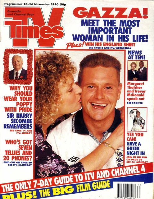 TVTIMES MAGAZINE 16/11/90 Paul Gasgoine Margaret Thatcher.trevor ...