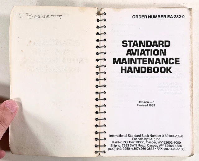 1985 REVISED STANDARD AVIATION MAINTENANCE HANDBOOK #EA-282-0 Aircraft ...