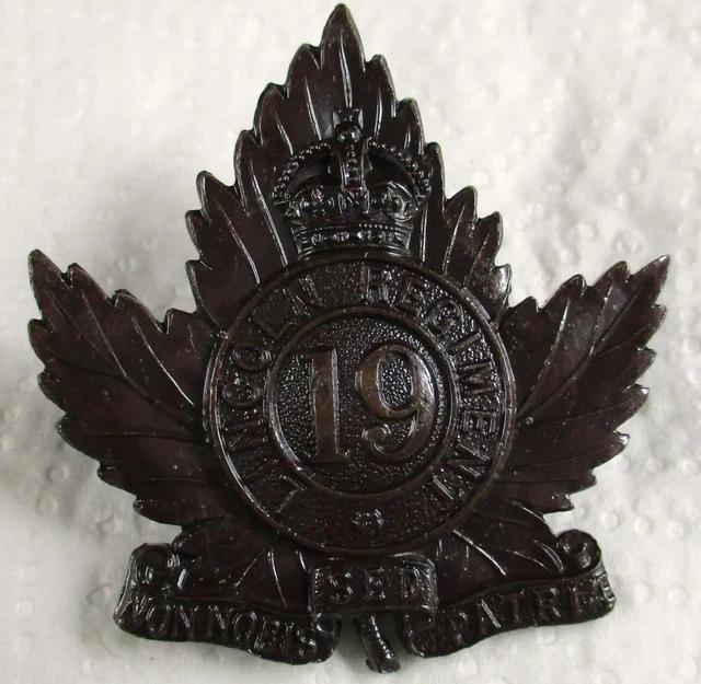CANADIAN:&19TH LINCOLN REGIMENT BRONZED CAP BADGE" (47mm x 48mm, WW1 ...