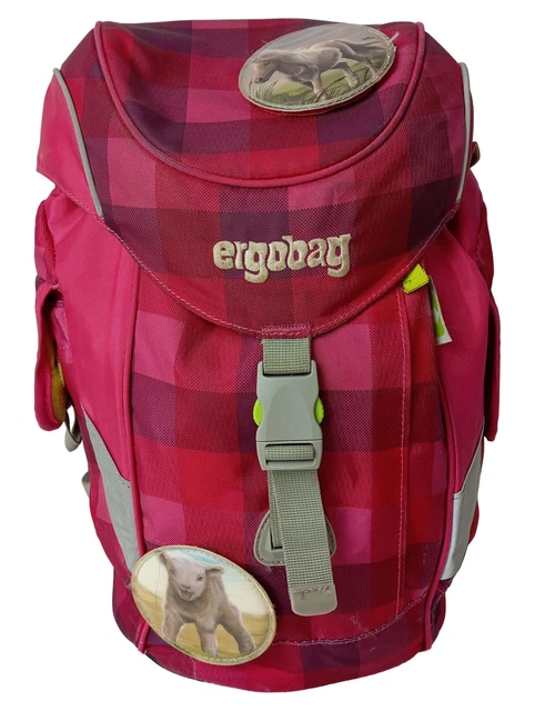 ERGOBAG CARTABLE ENFANT Rouge Écossais Motifs Cheval Vache Applications ...