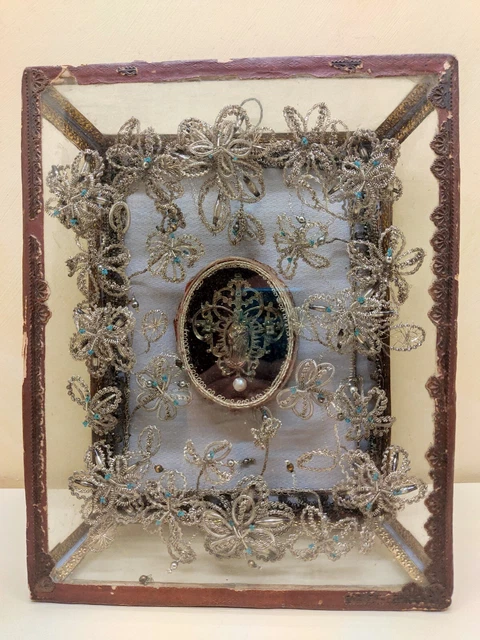QUADRO DEVOZIONALE ANTICO XIX Sec. Sacro Cavinet Reliquia Relic Shrine ...