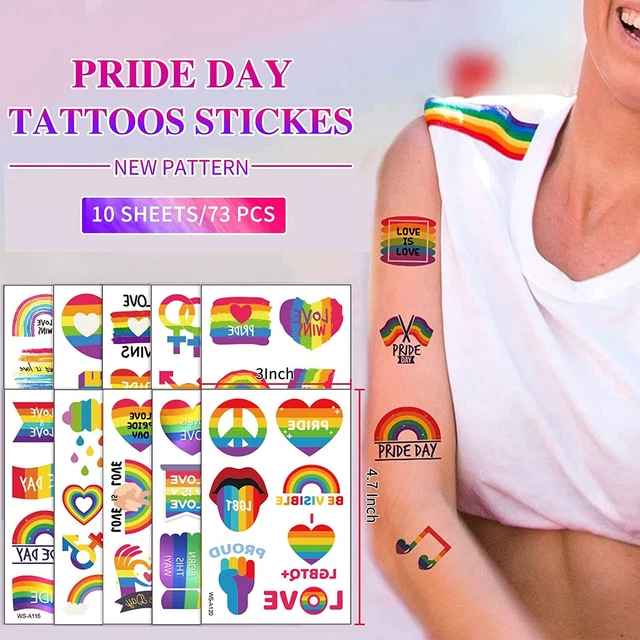 10 Sheets Lgbt Gay Pride Temporary Tattoos Waterproof Rainbow Tattoos