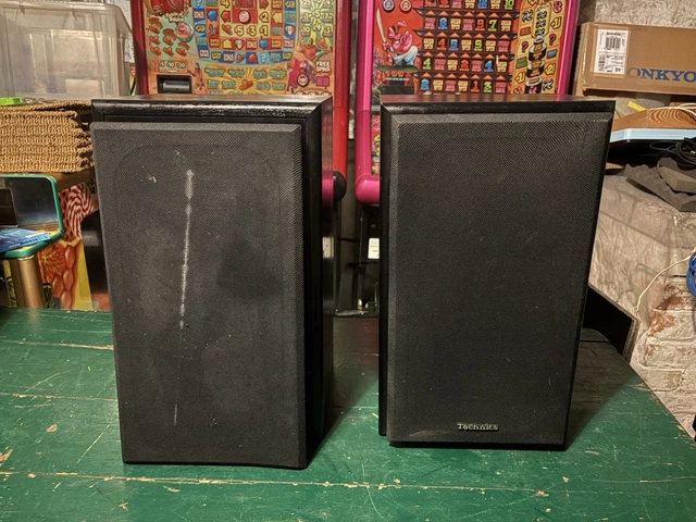 VINTAGE TECHNICS SB-CS7 3-WAY STEREO LOUDSPEAKERS Black Ash with wires ...