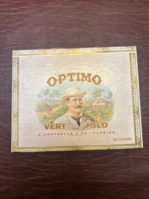 VINTAGE OPTIMO PALMAS Cigar Box Top Very Mild A. Santaella & Co Makers ...