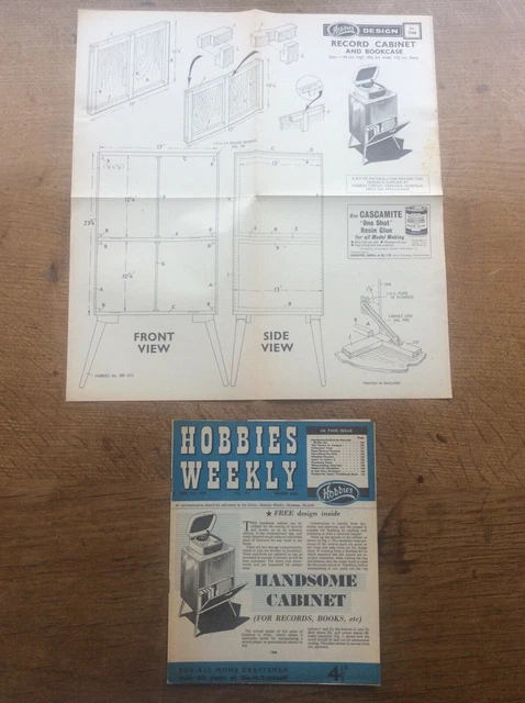 1958 HOBBIES WEEKLY Magazine Fold out Plan Design to make Record / Book ...