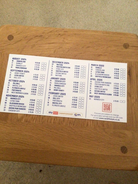 CARDIFF CITY FIXTURE List 2024 25 1 00 PicClick UK cardiff-city-fixture-list-2024-25-1-00-picclick-uk