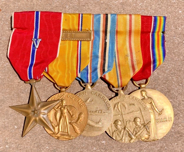 WW2 USN US Navy Medal Bar Mounted Award Set Valor BSM American Asiatic ...