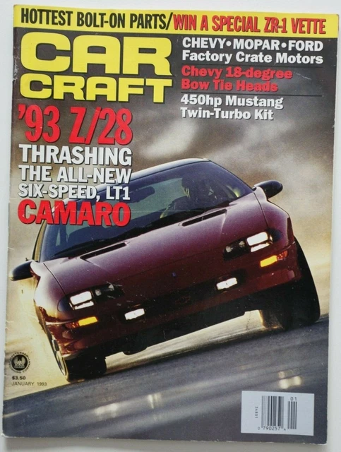 CAR CRAFT MAGAZINE January 1993 Camaro Z28 1993 Mustang Twin Turbo $12. ...