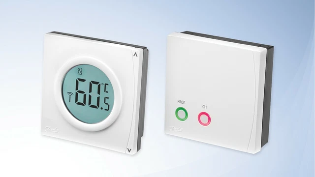 BNIB DANFOSS RET2000B-RF+RX1S Wireless Digital Room Thermostat ...