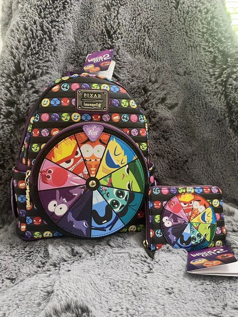 DISNEY PIXAR LOUNGEFLY Inside Out 2 Emotions Spinning Wheel Backpack w ...