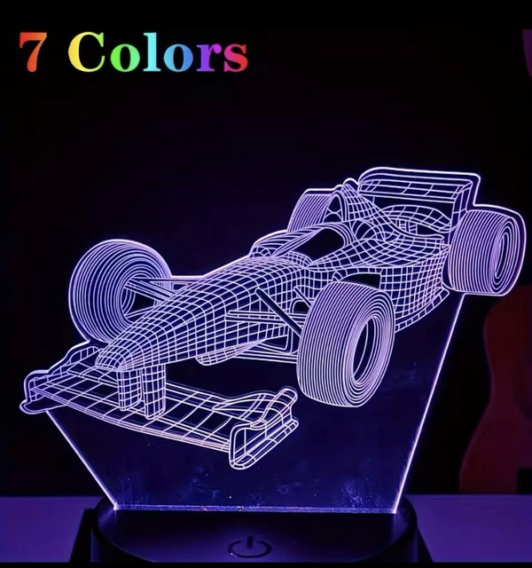 7-COLOR CHANGING 3D Illusion Racing Car LED Night Light With Touch USB ...