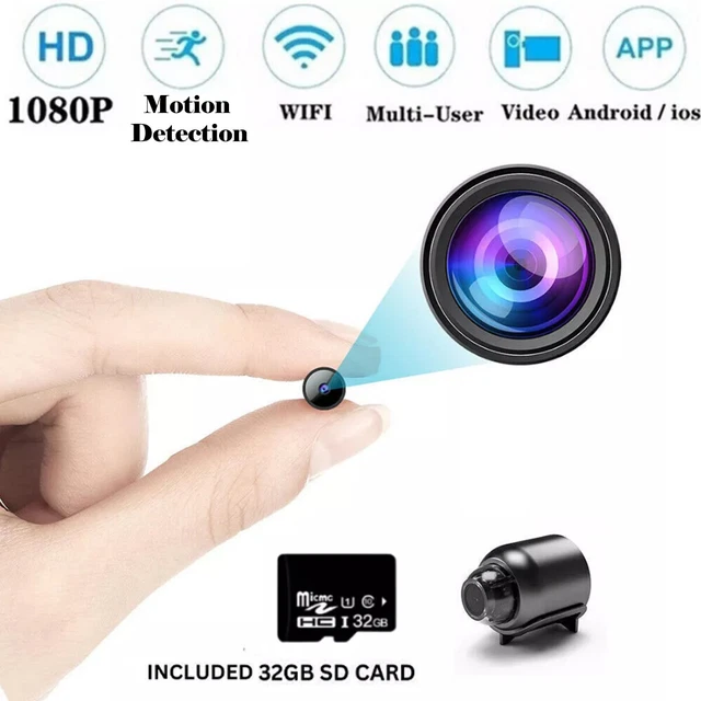1080P MINI CAMERA WiFi HD IP Night Vision Security Cam For Home + 32GB ...
