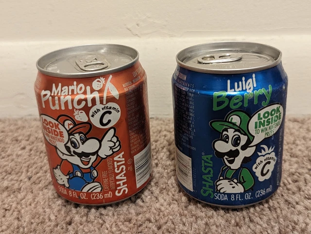 NINTENDO SUPER MARIO Bros Shasta 8 oz Soda Can Set Mario Luigi Sealed ...