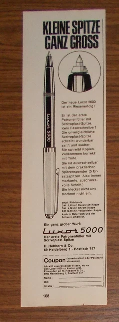 SELTENE WERBUNG LUXOR 5000 Füller Patronenfüller mit Scrivoplast-Spitze ...