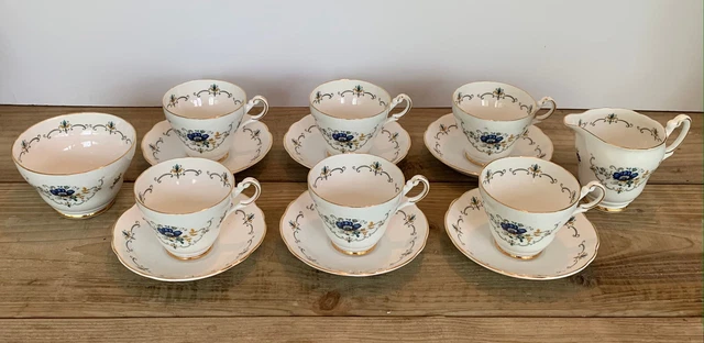VINTAGE ENGLISH BONE China F C Emery Tea Cup & Saucer Set Sugar Bowl ...