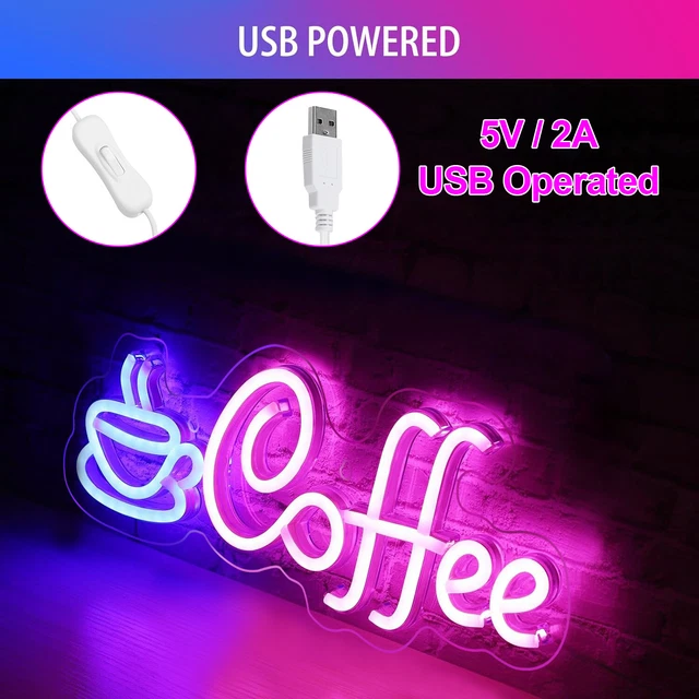 COFFEE LED LIGHT Up Sign Wall Display Retail Shop Bar Pub Neon Hanging ...