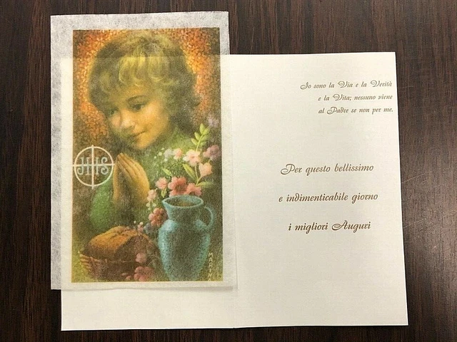 BIGLIETTO AUGURI COMUNIONE Bimba Biglietti Carta Pregiata Cm 13,5 X 9 ...