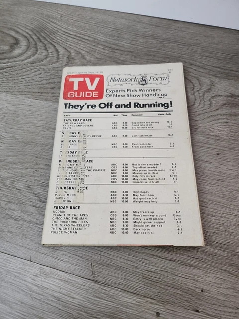 TV GUIDE MAGAZINE September 14 1974 Issue #1120 Network Form Western NY ...
