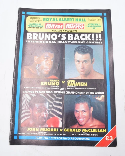 FRANK BRUNO VS John Emmen Boxing Programme November 20th 1991 $18.96 ...