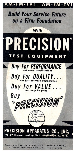 1940S PRECISION TEST Equipment AM FM Tube TV Sales Vintage Brochure New ...