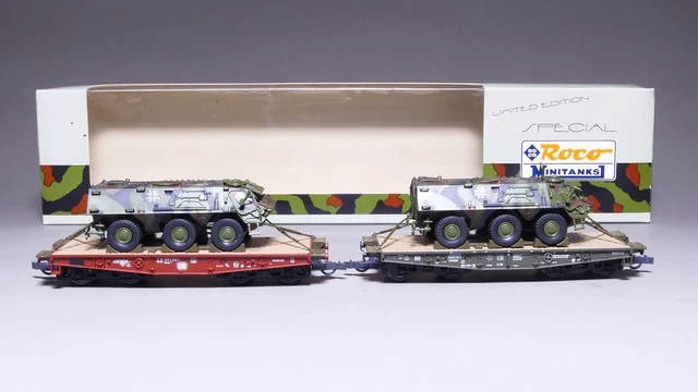 H0 DC ROCO Minitanks 803 Paar Schwerlastwagen mit Panzer in OVP #4EB219 EUR 63,79 - PicClick DE