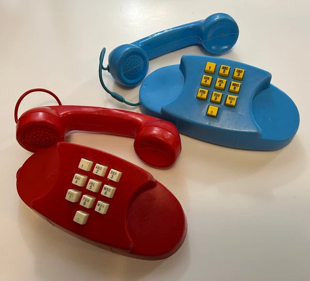 VINTAGE HANDI-CRAFT TOUCH Tinkle Push Button Phone Red and Blue St ...