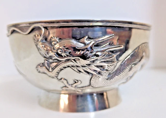 ANTIQUE CHINESE EXPORT Silver Tuck Chang Dragon Bowl Hallmarked 1879 ...
