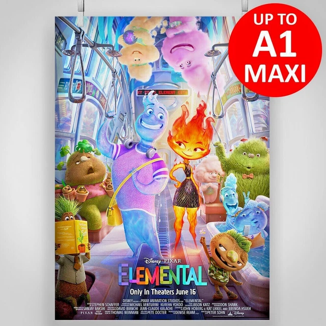 ELEMENTAL (2023) POSTER, Pixar movie, large A1, A2, A3 wall art print ...