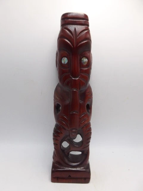 VINTAGE MAORI TIKI Idol Icon Statue New Zealand Abalone / Paua Shell ...