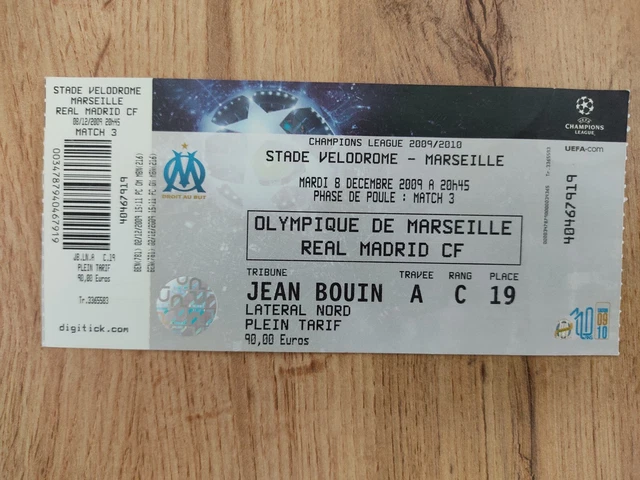 TICKET BILLET FOOTBALL collection Marseille OM/Real Madrid 08/12/2009 ...