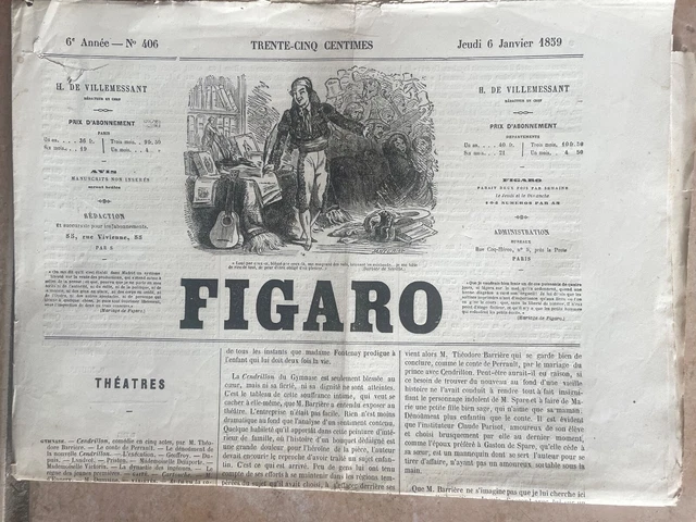 ANCIEN JOURNAL RARE, Le Figaro, 6e année N406 jeudi 6 janvier 1859 EUR ...