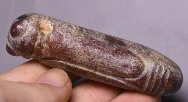7.5CM HONGSHAN CULTURE Old Jade Carving Cicada Cicala Insect Amulet ...