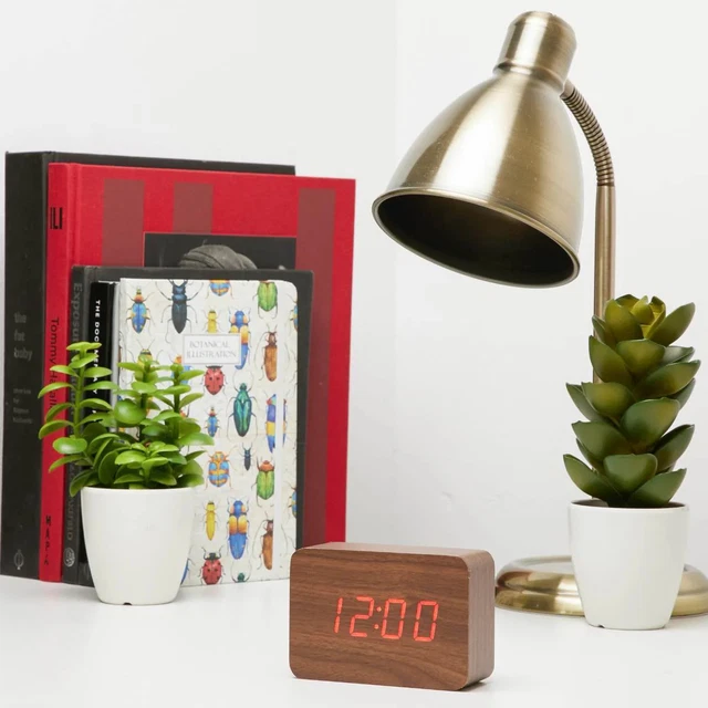 CHECKMATE LARCH LED Wood Cuboid USB Desk Clock, Dark Brown, 10cm $52.75 ...