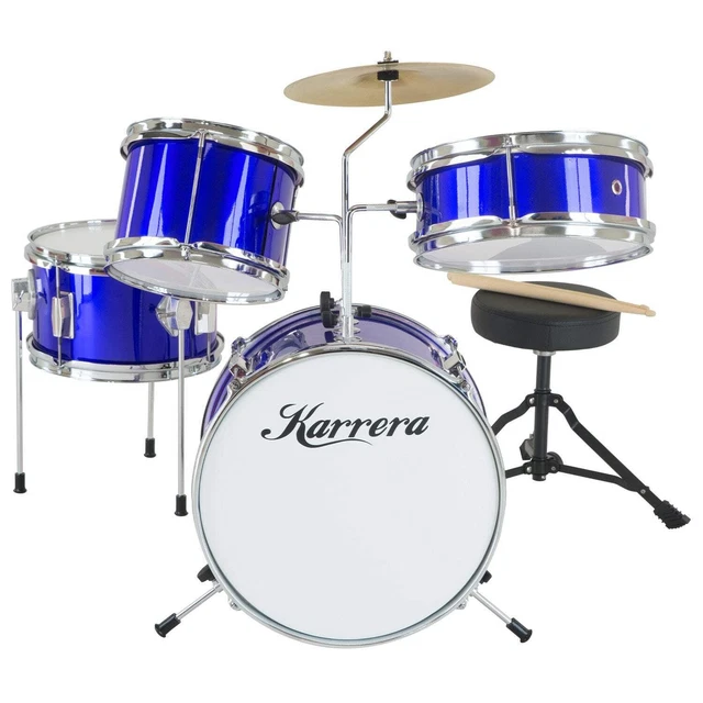 KARRERA KIDS 4PC Drum Kit Blue Bass Snare Toms Cymbal Stool Sticks $234 ...