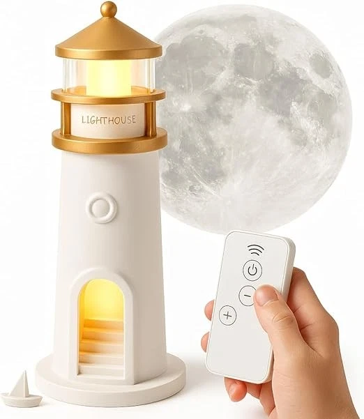 LIGHTHOUSE MOON NIGHT Light & Galaxy Projector – Rechargeable Calming ...