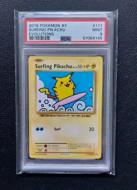 2016 POKEMON XY | EVOLUTIONS | Surfing Pikachu | #111 | Mint | PSA 9 ...