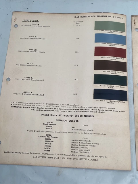 VINTAGE DUPONT 1960 Buick Paint Color Chart Catalog Pages EUR 11,14 ...