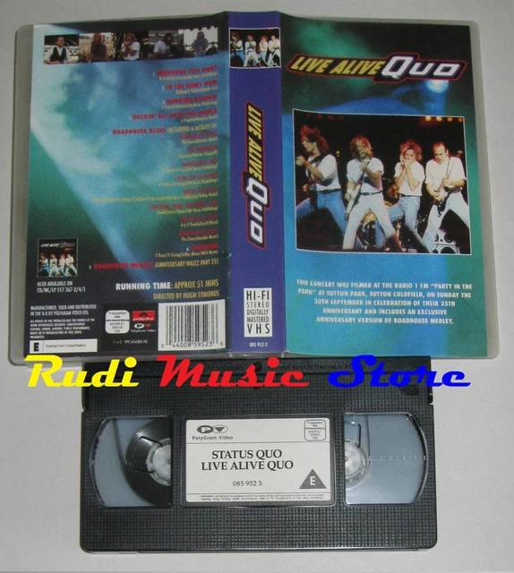 VHS STATUS QUO Live alive quo 1992 POLYDOR 085 952-2 51 MINUTI no mc ...