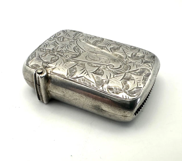 ANTIQUE 1899 CHESTER Hallmark Solid Silver Vesta Case 21.3G Scrap ...