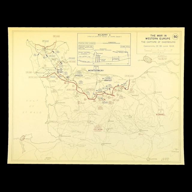 VINTAGE D DAY Map Normandy Beachhead Mulberry Harbor Cherbourg WWII ...