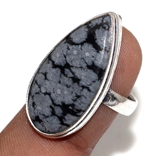 925 SILVER PLATED-SNOWFLAKE Obsidian Ethnic Gemstone RIng Jewelry US ...