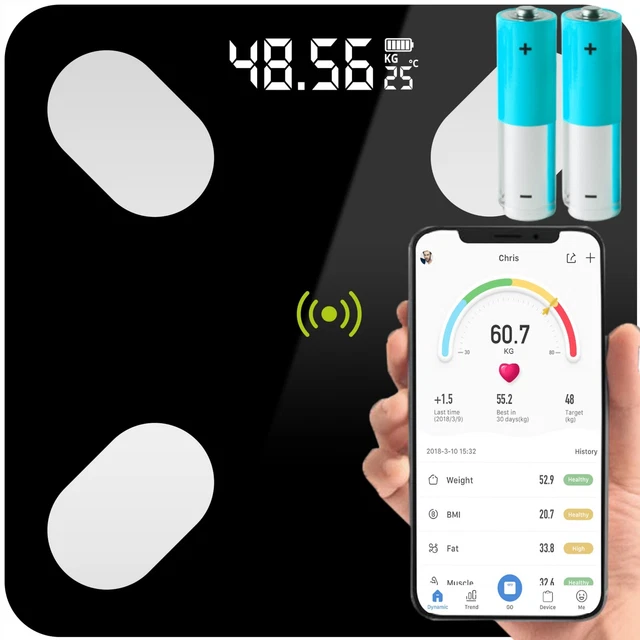 SMART BATHROOM SCALE Digital Bluetooth Fat Bmi Wireless App Body Weight ...