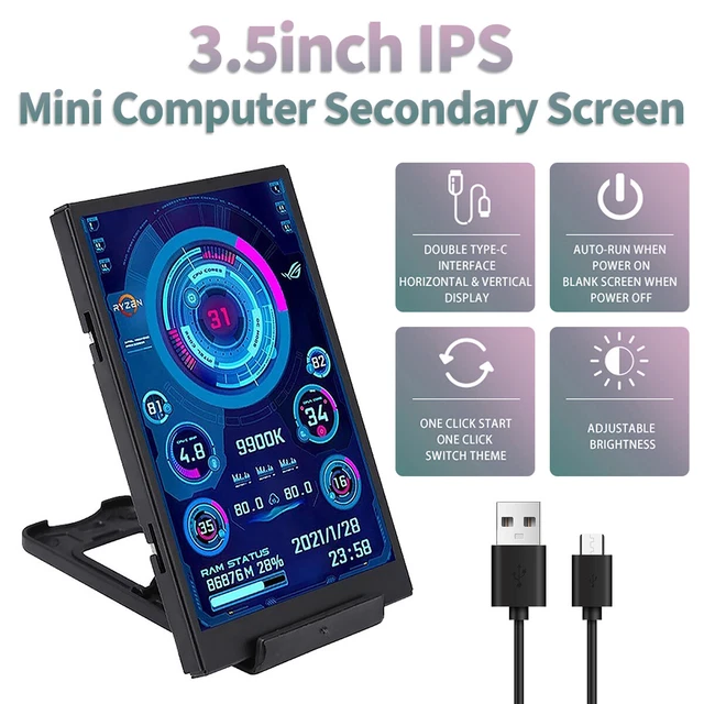 3.5 INCH IPS USB Type-C Mini Screen AIDA64 PC CPU RAM HDD Data Display ...
