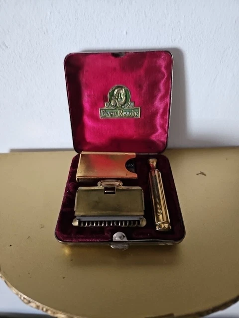 VINTAGE ART DECO Gentleman's EVER READY GOLD TONE Cased RAZOR. Patd ...