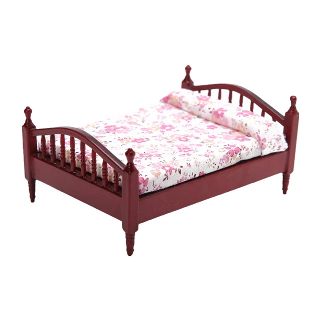 MINI DOUBLE BED Dollhouse Micro Landscaping Decor Miniature Collectible ...