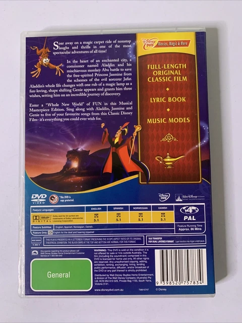 ALADDIN (MUSICAL MASTERPIECE Edition, DVD, 2008) Disney Animation ...