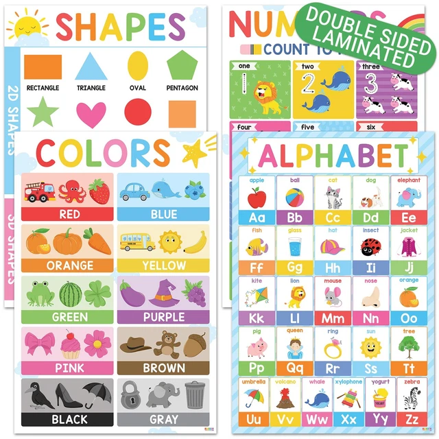 16'X24' COLORFUL ABC Alphabet Posters (Pack 4), Color Shape Number ...